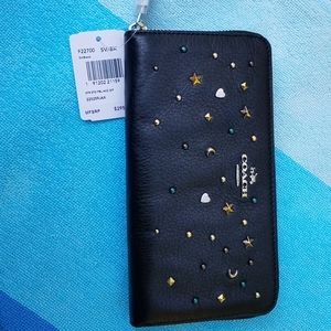 Coach | Bags | Coach Star Studded Black Pebble Leather Wallet Nwt ...